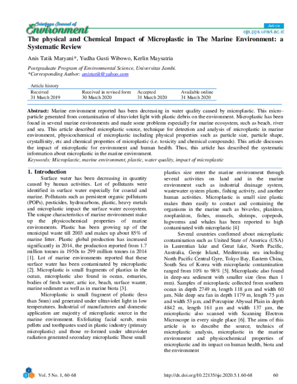 (PDF) The physical and Chemical Impact of Microplastic in The Marine Environment: a Systematic ...