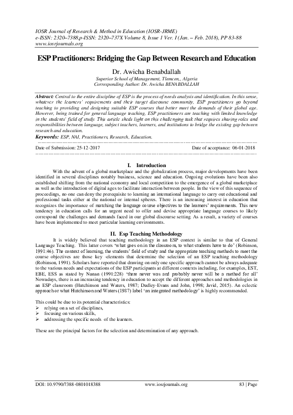 (PDF) ESP Practitioners : Bridging the Gap Between Research and Education