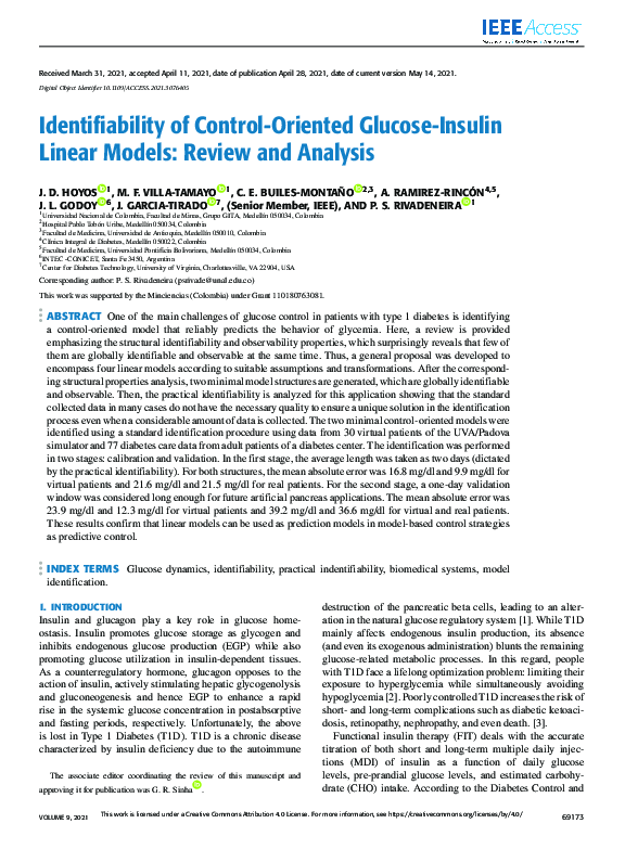 (PDF) Identifiability of Control-Oriented Glucose-Insulin Linear Models ...
