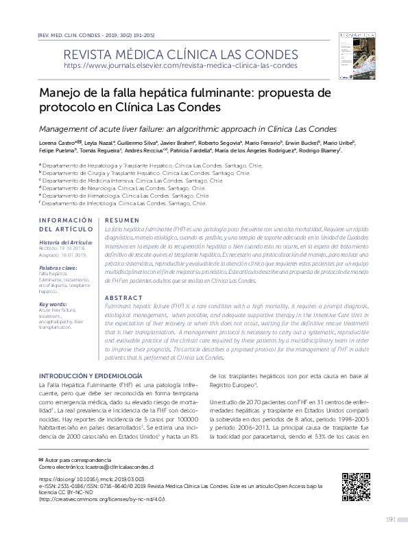 (PDF) Manejo De La Falla Hepática Fulminante: Propuesta De Protocolo en Clínica Las Condes
