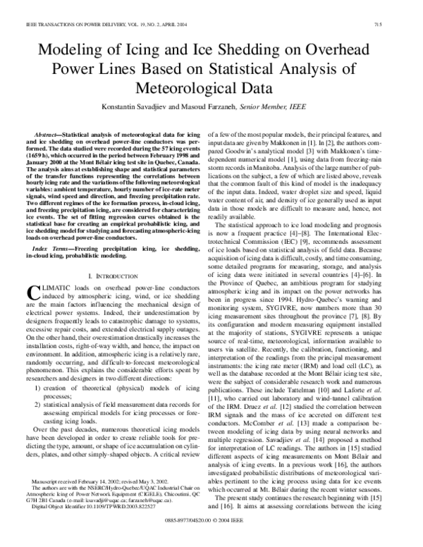 (PDF) Modeling of Icing and Ice Shedding on Overhead Power Lines Based on Statistical Analysis ...