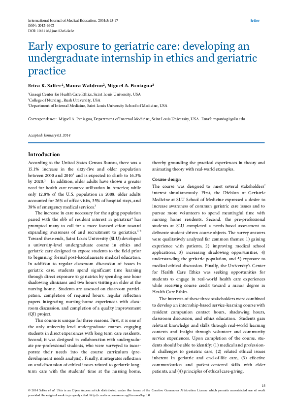 (PDF) Early exposure to geriatric care: developing an undergraduate ...