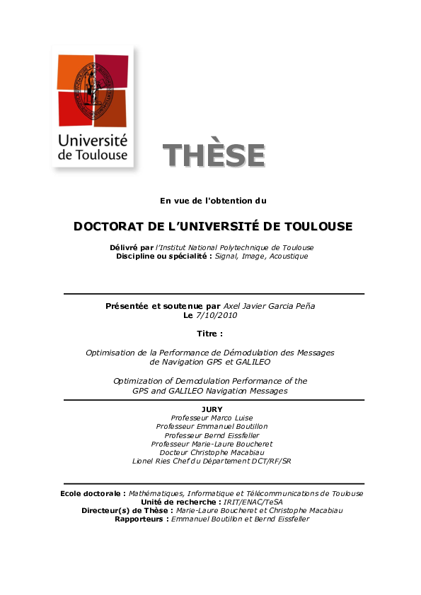 Pdf Optimization Of Demodulation Performance Of The Gps And Galileo Navigation Messages