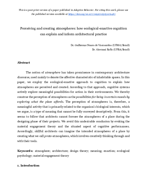 (PDF) Perceiving and creating atmospheres: how ecological-enactive ...