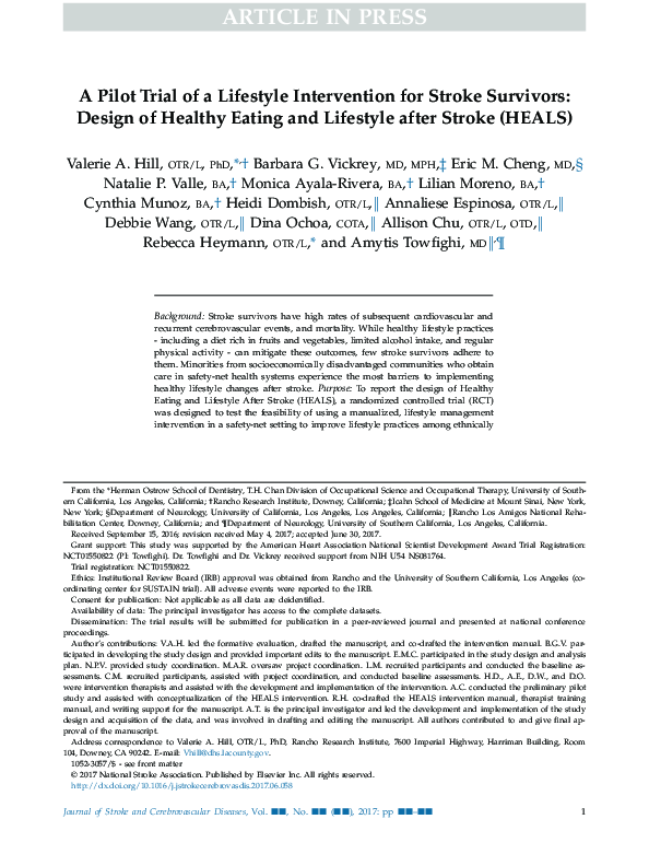 (PDF) A Pilot Trial of a Lifestyle Intervention for Stroke Survivors ...