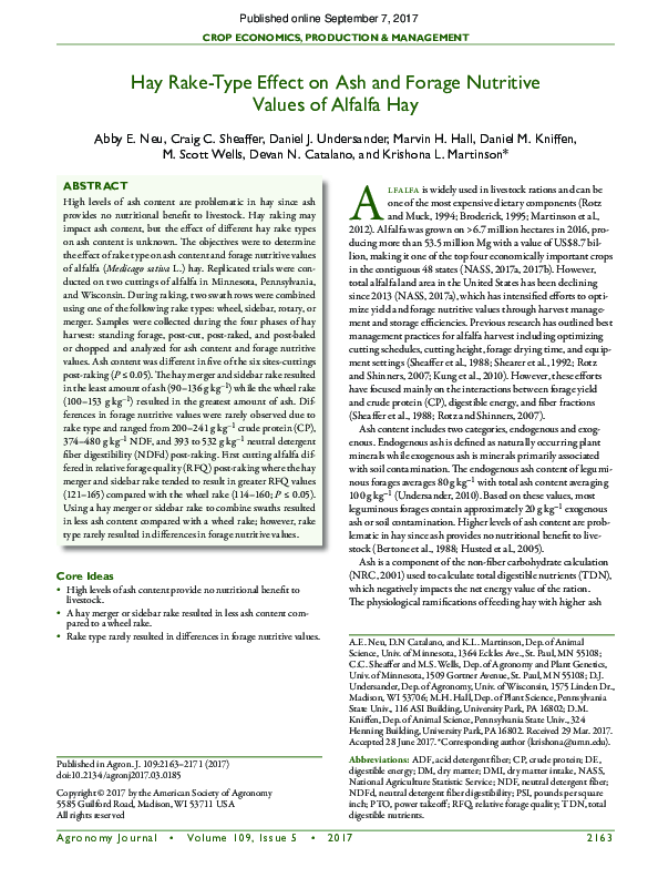 (PDF) Hay Rake-Type Effect on Ash and Forage Nutritive Values of ...