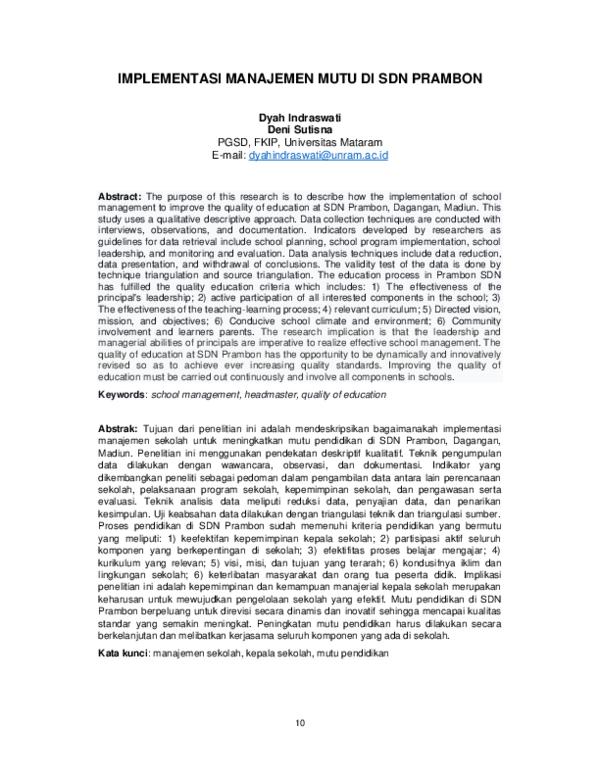 (PDF) Implementasi Manajemen Mutu di SDN Prambon