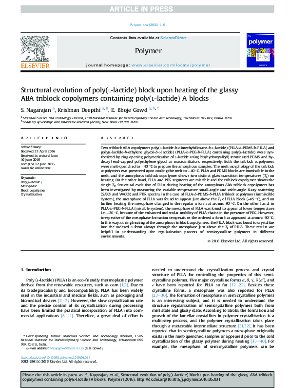 (PDF) Structural evolution of poly(l-lactide) block upon heating of the glassy ABA triblock ...