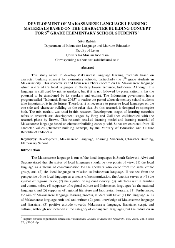 (PDF) Development of Makassarese Language Learning Materials based on ...