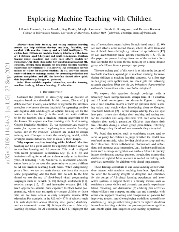(PDF) Exploring Machine Teaching with Children