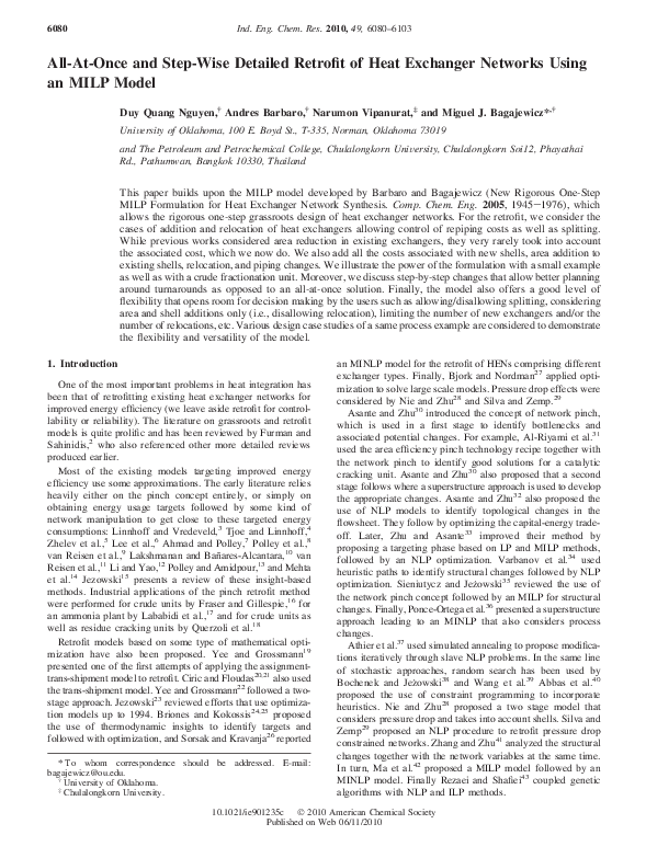 (PDF) All-At-Once and Step-Wise Detailed Retrofit of Heat Exchanger Networks Using an MILP Model