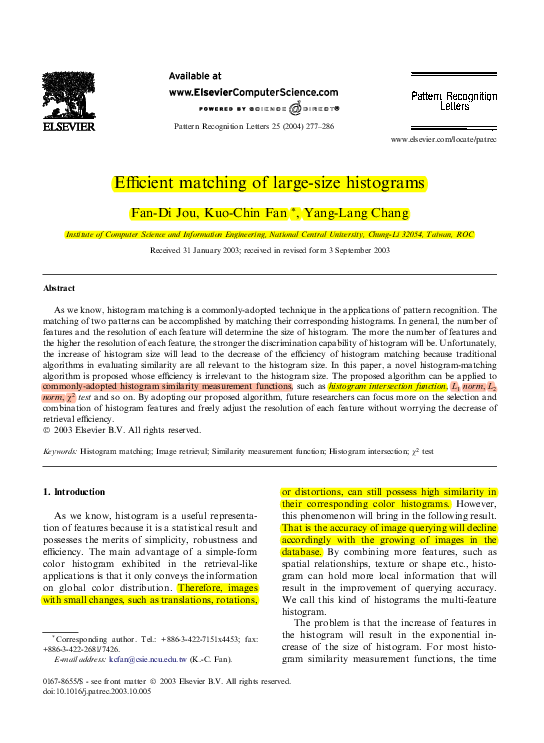(PDF) Efficient matching of large-size histograms