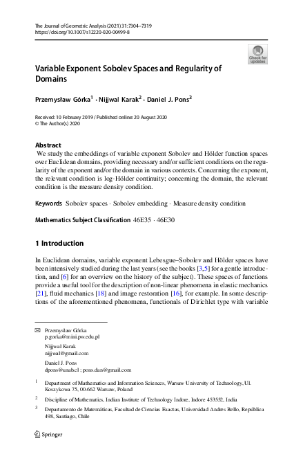 Pdf Variable Exponent Sobolev Spaces And Regularity Of Domains