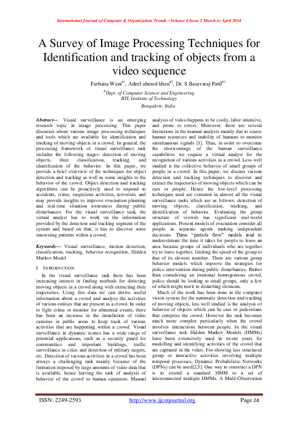 (PDF) A Survey of Image Processing Techniques for Identification and Tracking of Objects from a ...