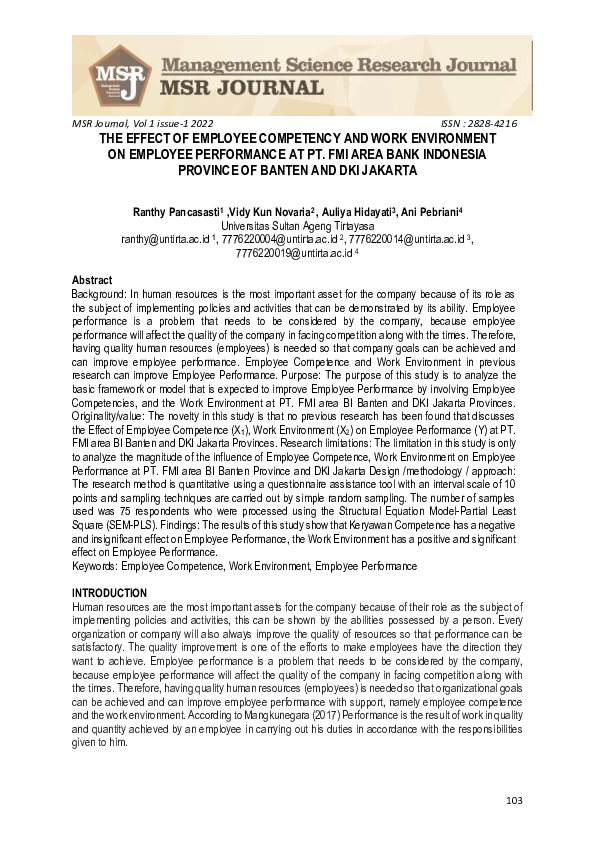 (PDF) Effect of Employee Competency and Work Environment on Employee Performance at Pt. Fmi Area ...