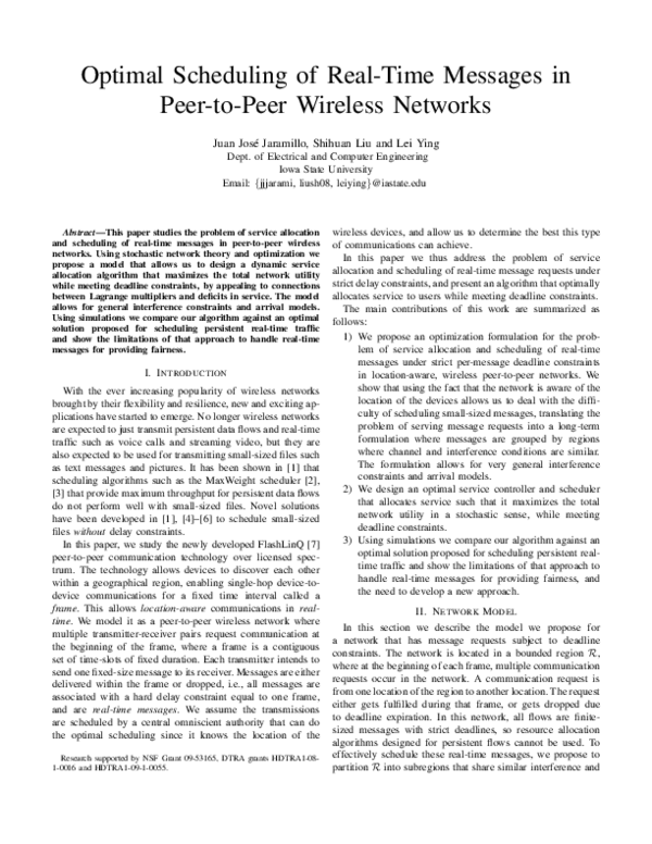 (PDF) Optimal scheduling of real-time messages in peer-to-peer wireless networks