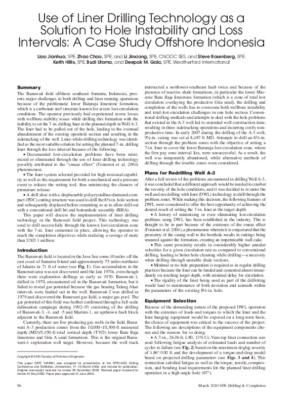 (PDF) Use of Liner Drilling Technology as a Solution to Hole ...