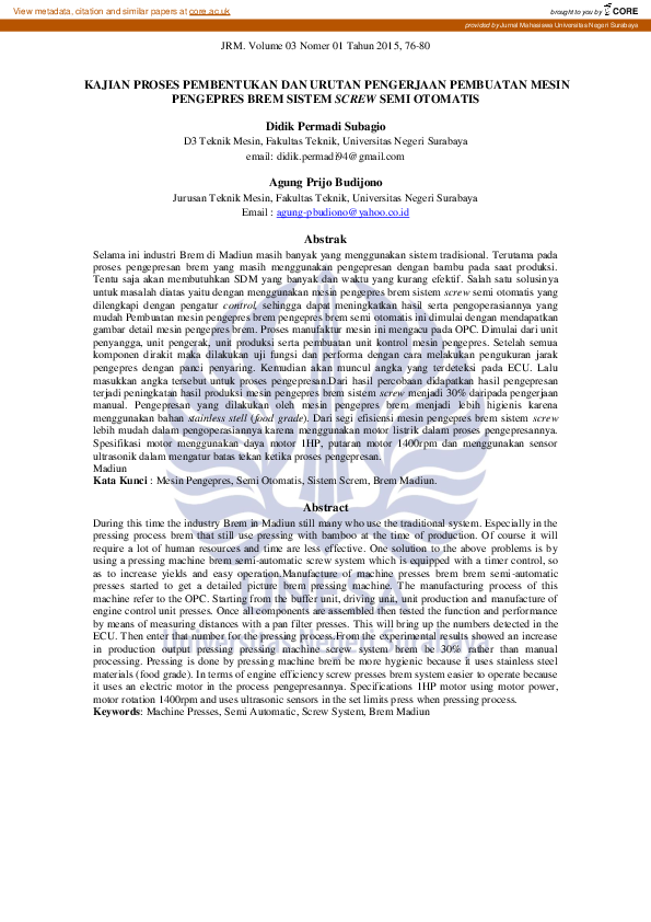 (PDF) Kajian Proses Pembentukan Dan Urutan Pengerjaan Pembuatan Mesin ...