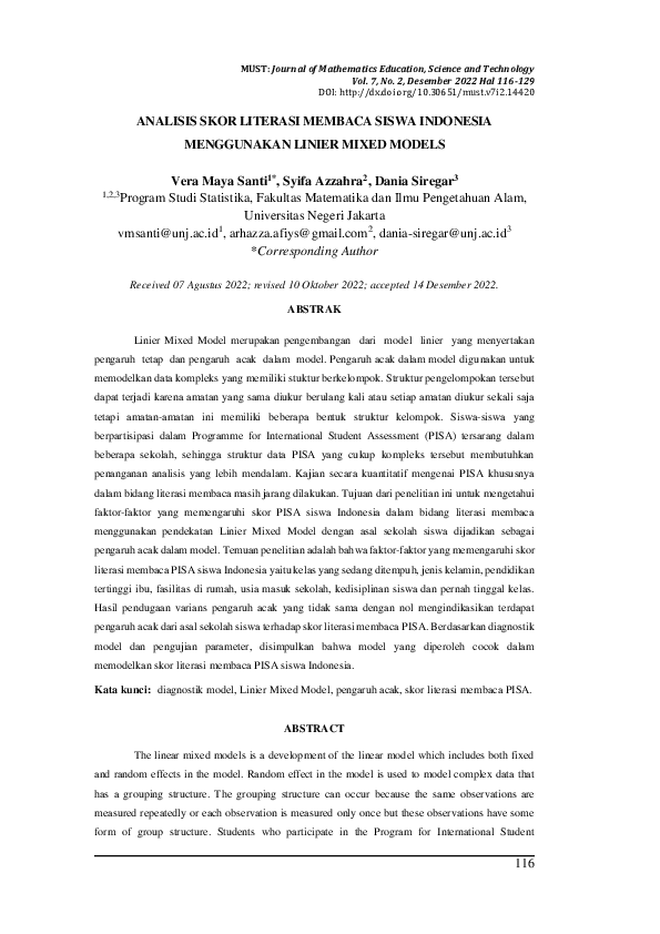 (PDF) Analisis Skor Literasi Membaca Siswa Indonesia Menggunakan Linier Mixed Models