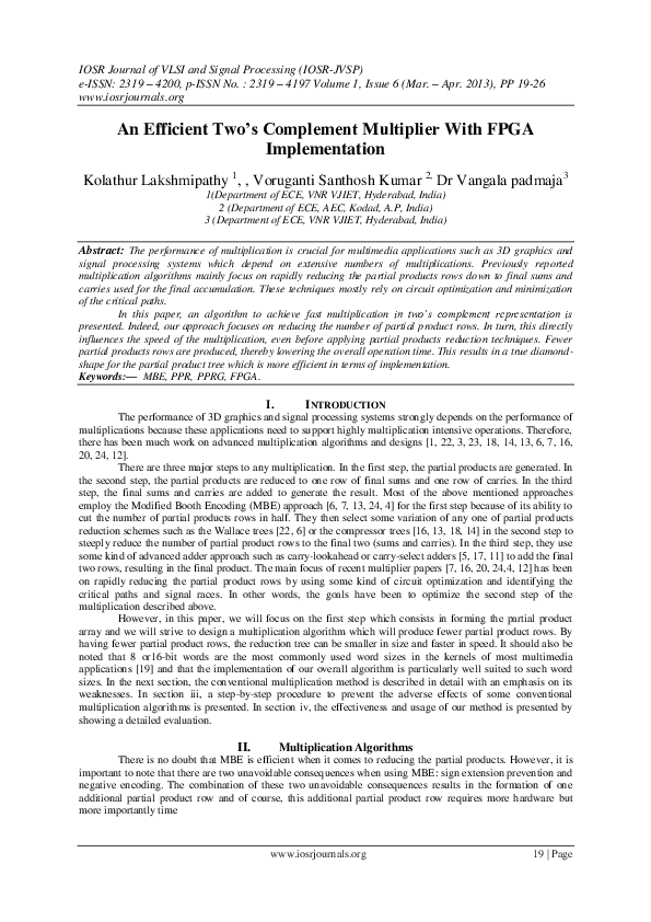 Pdf An Efficient Two S Complement Multiplier With Fpga Implementation