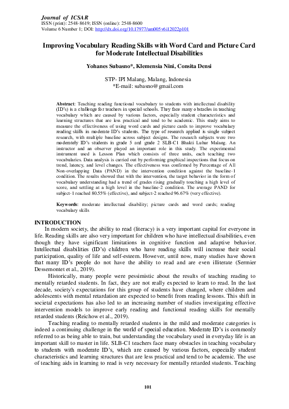 (PDF) Improving Vocabulary Reading Skills with Word Card and Picture ...