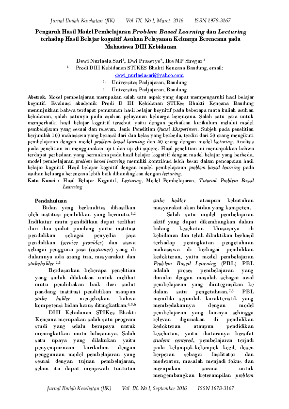 (PDF) Pengaruh Hasil Model Pembelajaran Problem Based Learning dan ...