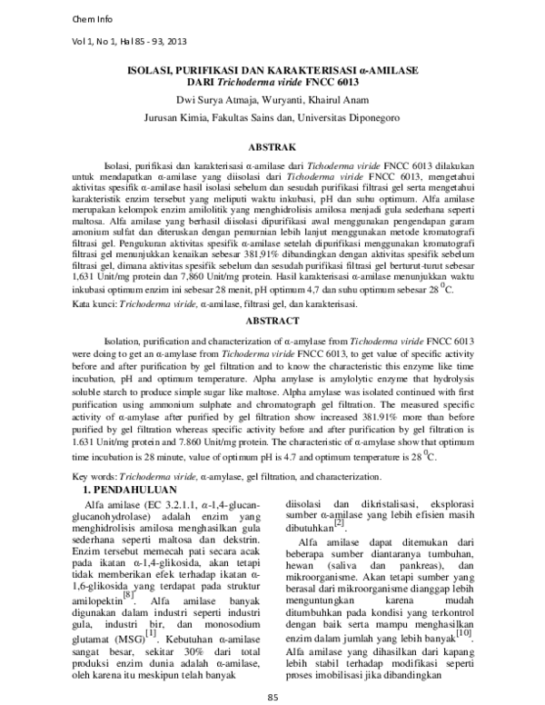 (PDF) ISOLASI, PURIFIKASI DAN KARAKTERISASI α-AMILASE DARI ...