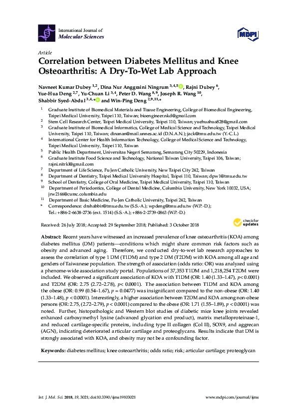 (PDF) Correlation between Diabetes Mellitus and Knee Osteoarthritis: A ...