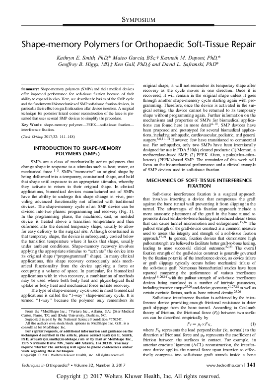 (PDF) Shape-memory Polymers for Orthopaedic Soft-Tissue Repair
