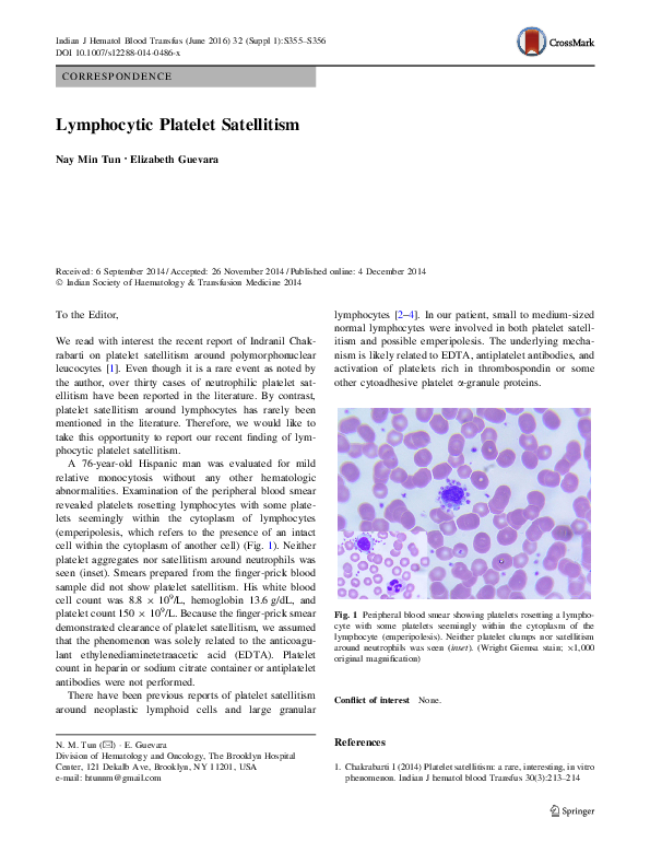 (PDF) Lymphocytic Platelet Satellitism