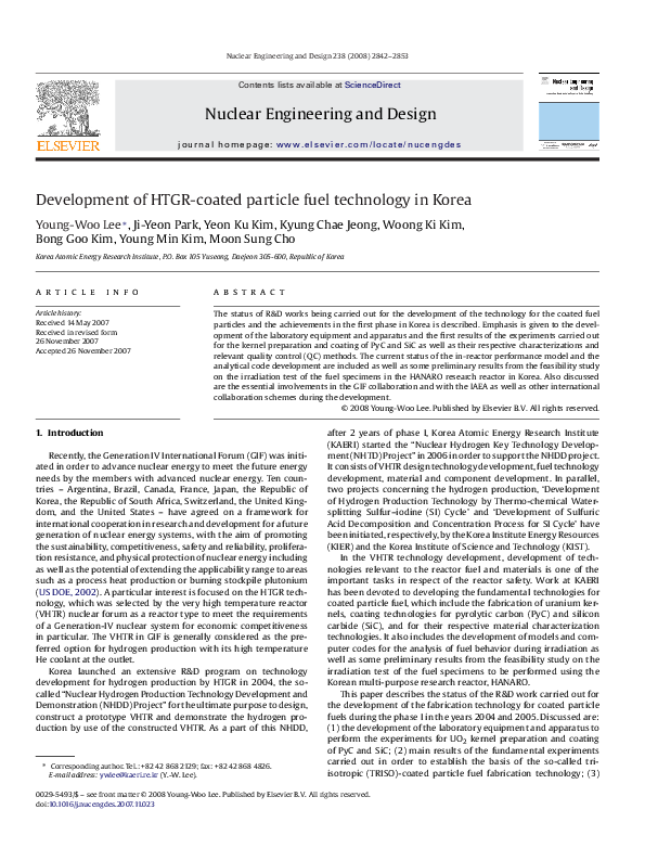 (PDF) Development of HTGR-coated particle fuel technology in Korea