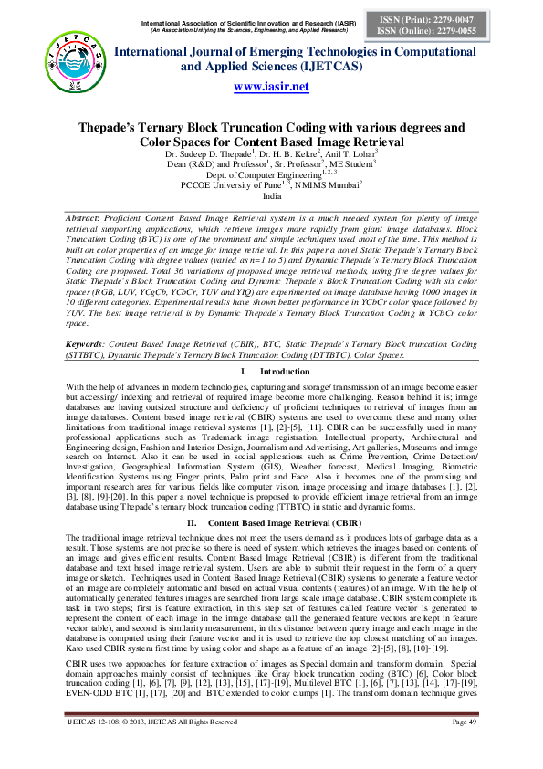 (PDF) Thepade's Ternary Block Truncation Coding with various degrees and Color Spaces for ...