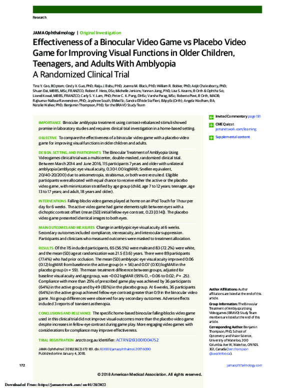 (PDF) Effectiveness of a Binocular Video Game vs Placebo Video Game for ...