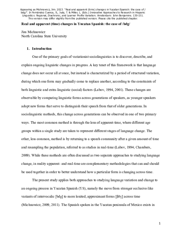 (PDF) Real and apparent (time) changes in Yucatan Spanish: the case of ...