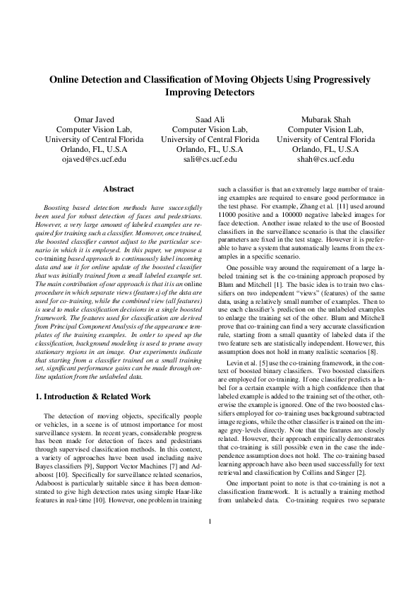 (PDF) Online Detection and Classification of Moving Objects Using Progressively Improving Detectors