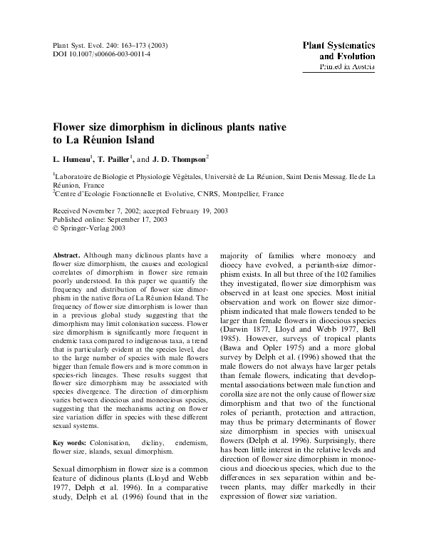 (PDF) Flower size dimorphism in diclinous plants native to La R union ...