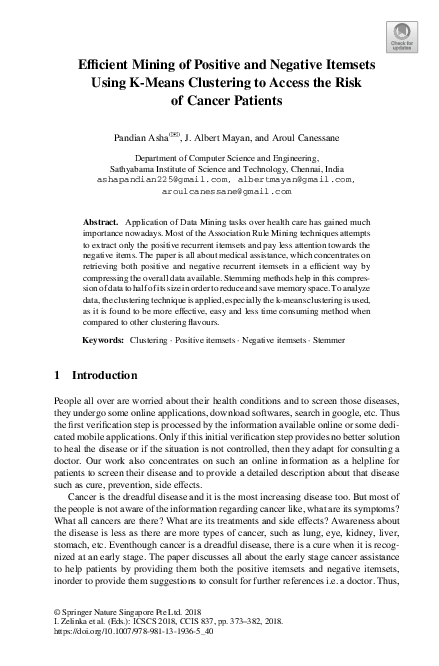 (PDF) Efficient Mining of Positive and Negative Itemsets Using K-Means Clustering to Access the ...