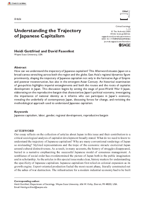(PDF) Understanding the Trajectory of Japanese Capitalism