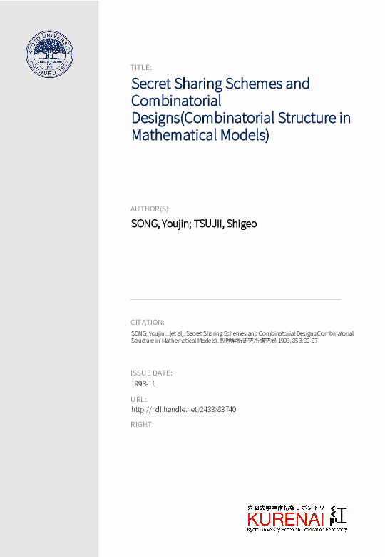 (PDF) Secret sharing schemes and combinatorial designs