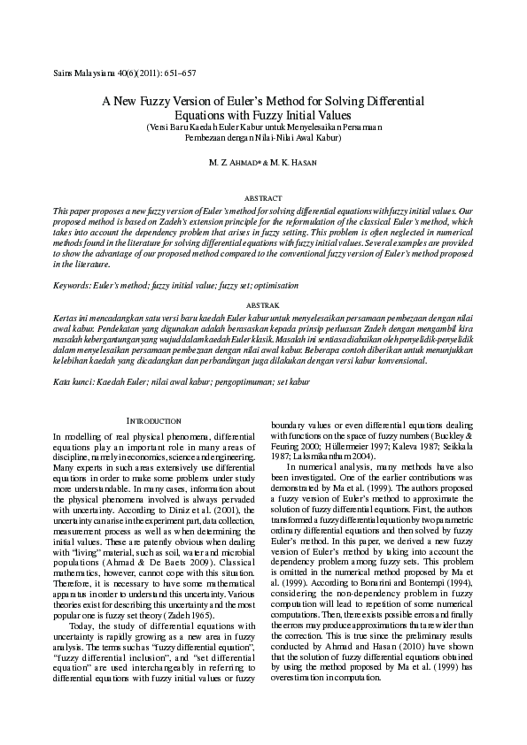 (PDF) A New Fuzzy Version of Euler’s Method for Solving Differential Equations with Fuzzy ...