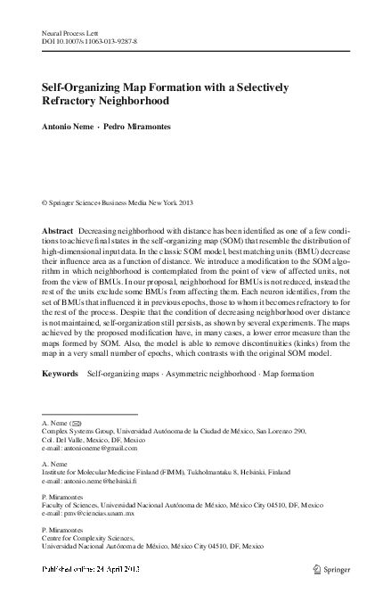 (PDF) Self-Organizing Map Formation with a Selectively Refractory Neighborhood