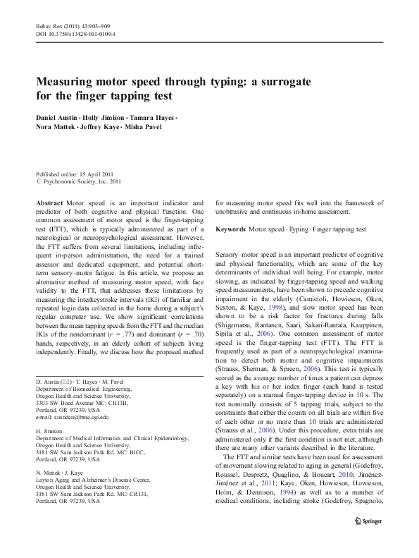 (PDF) Measuring motor speed through typing: a surrogate for the finger ...