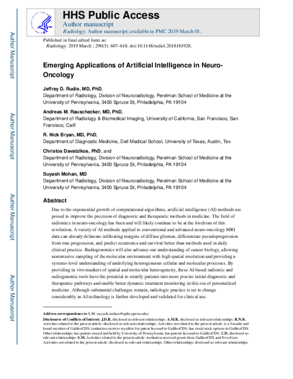 (PDF) Emerging Applications of Artificial Intelligence in Neuro-Oncology