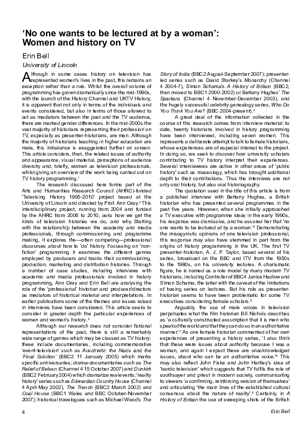 (PDF) No one wants to be lectured at by a woman–women and history on TV