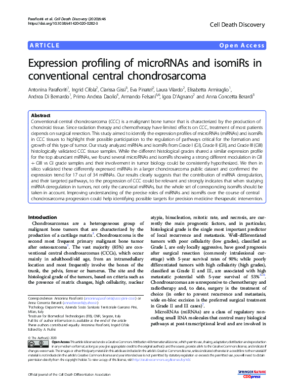 (PDF) Expression profiling of microRNAs and isomiRs in conventional central chondrosarcoma ...
