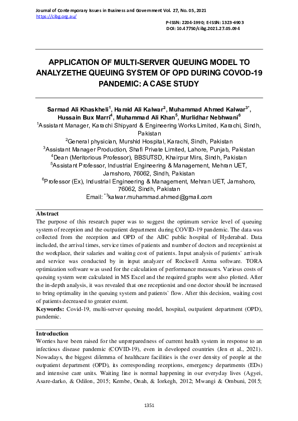 (PDF) Application of Multi-Server Queuing Model to Analyzethe Queuing System of Opd During COVOD ...