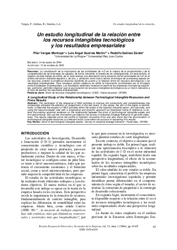 (PDF) Un Estudio Longitudinal De La Relación Entre Los Recursos Intangibles Tecnológicos Y Los ...