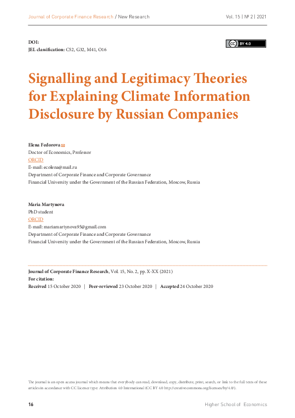 (PDF) Signalling and Legitimacy Theories for Explaining Climate Information Disclosure by ...