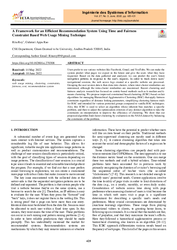 (PDF) A Framework for an Efficient Recommendation System Using Time and Fairness Constraint ...