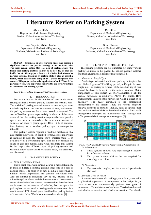 (PDF) Literature Review on Parking System